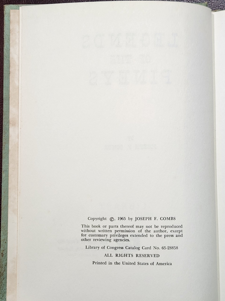 LEGENDS OF THE PINEYS ~ SIGNED by Joseph F Combs 1965 hc FIRST EDITION ...