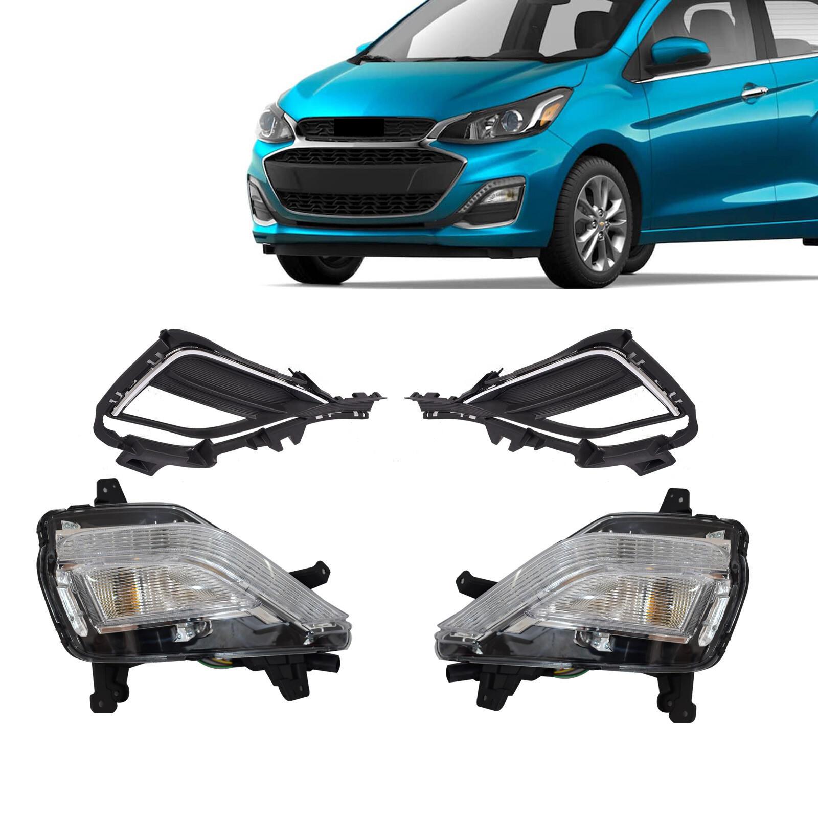 Front LED Foglights W/DRL and Foglight Covers Set For Chevrolet Spark ...