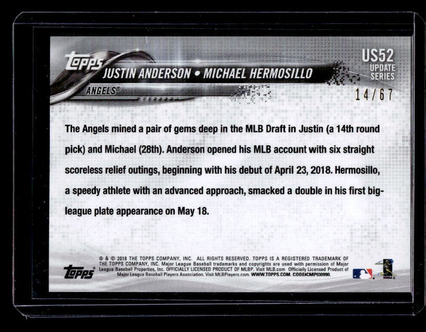 2018 Topps Update Michael Hermosillo / Justin Anderson SN2018 Black #US52 | eBay