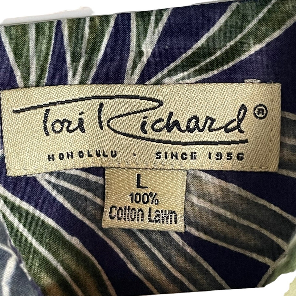 Tori Richard Men's size L Cotton Palm Blue Green Tan Button Down Shirt ...