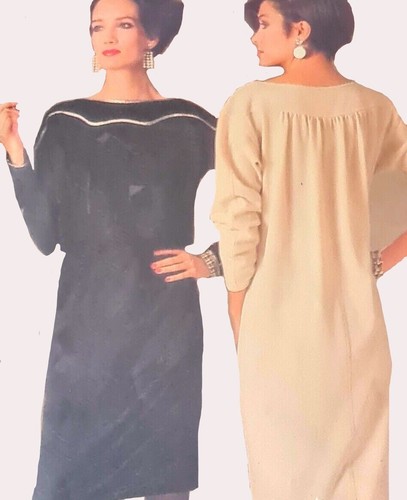 1980s Vogue Designer Gathered Yoke Shift Dress Maxi Beene Sewing ...