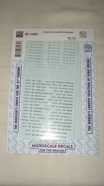 87-1435 Microscale Decals HO Nickel Plate Road NKP Passenger Car ...