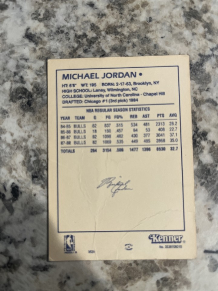 1988-89 Kenner Michael Jordan Starting Lineup card 1988 1st Year Bulls ...