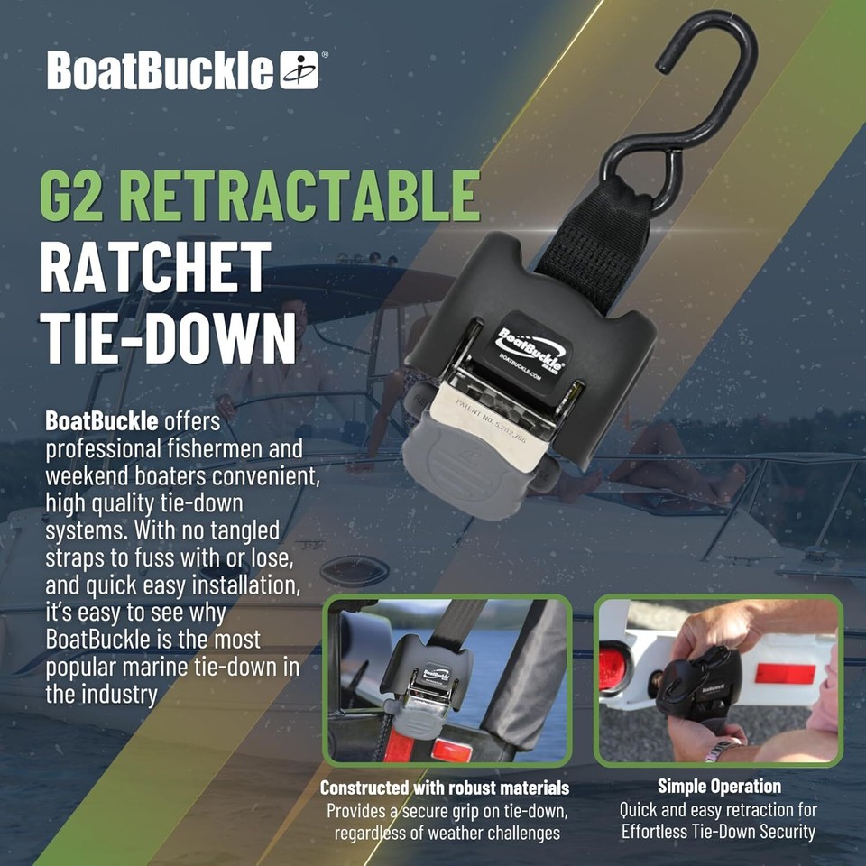 Boat Buckle G2 Retractable Transom Tie-Down Straps Stainless Steel ...