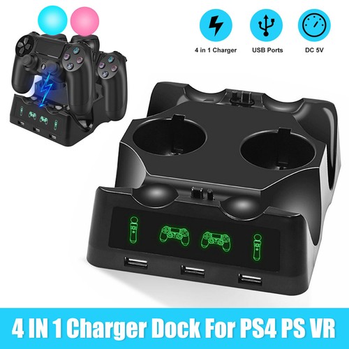 4 in1 Controller Charger Dock Station Stand LED For PlayStation PS4 ...