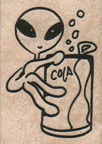 Alien With Cola 1 1/2 x 2" Rubber Stamp, Alien Stamp, Outer Space Stamp ...