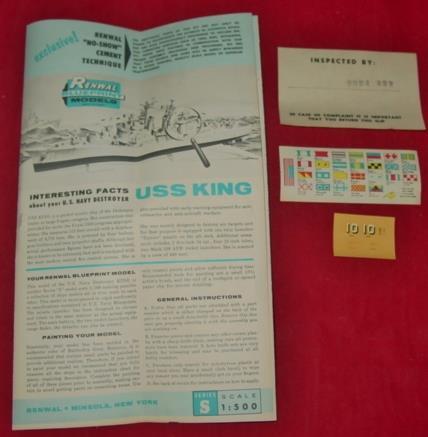Renwal 1/500 : USS King Destroyer DDG-41 #S603 Ship model kit (UNBUILT ...