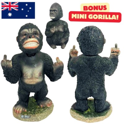 34cm Bobble Head Cheeky Rude Finger Gorilla Garden Ornament Figurine ...