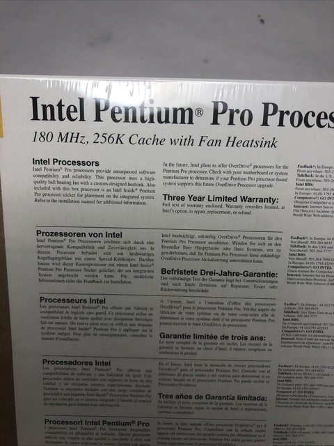 Vintage Intel Pentium Pro Processor 180mhz CPU Retail Boxed 1996 for ...
