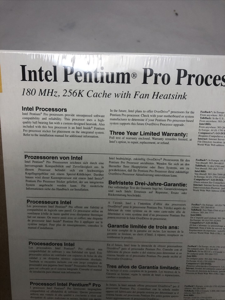 NEW Vintage Intel Pentium Pro Processor 180MHz CPU Sealed Retail Boxed ...