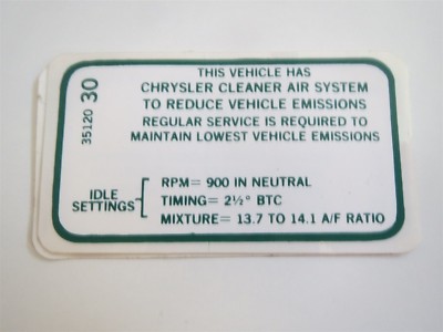 1970 DODGE CHRYSLER PLYMOUTH 426 2x4 AUTO TRANS EMISSIONS DECAL EARLY ...
