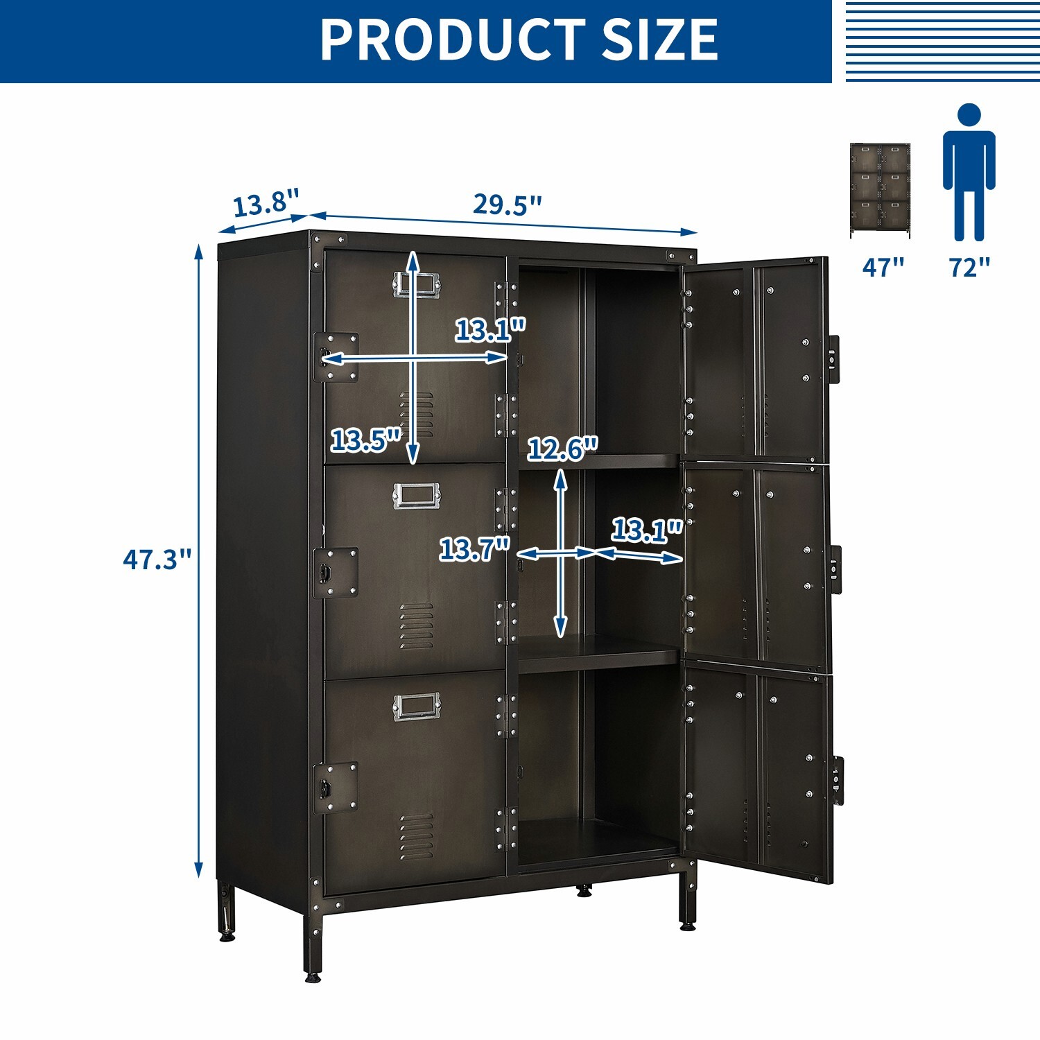 6 Door Metal Storage Cabinets 47" Employees Steel Locker Cabinet for ...