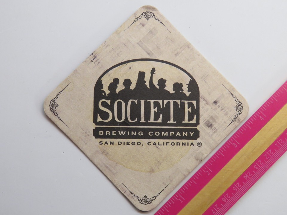 Beer Brewery Coaster ~ SOCIETE Brewing Co Grains & Hops ~ San Diego ...