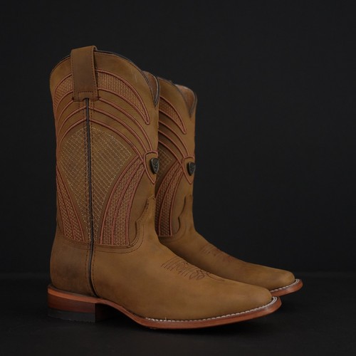MEN'S RODEO WESTERN BOOTS FULL GRAIN LEATHER SOLE SQUARE TOE BOTAS ...