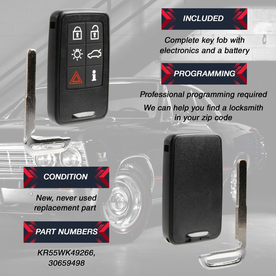 Key Fob Remote for Volvo S60 S80 V60 V70 XC60 XC70 6-Button ...