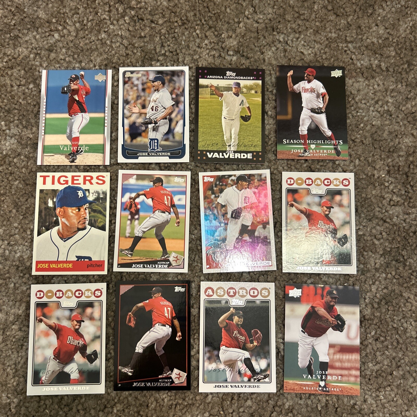 Jose Valverde 12 baseball card Lot various years brands MLB Tigers ...
