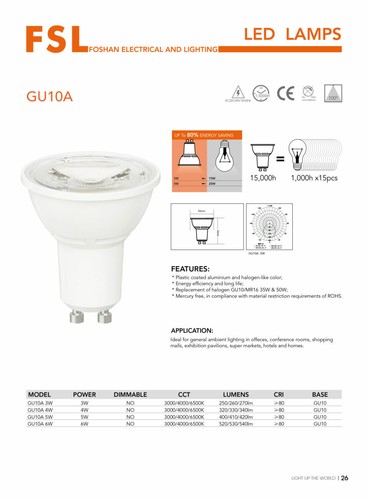 FSL FARETTO LAMPADA LAMPADINA LED GU10 6W = 48W 520 LM CALDA NATURALE ...