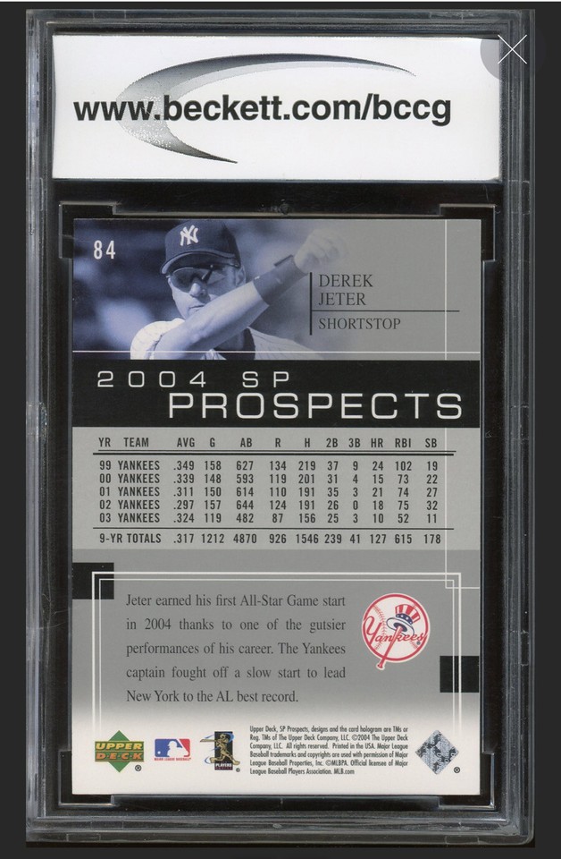 Derek Jeter 2004 SP Prospects Card #84 (Graded GM 10 BCCG) | eBay