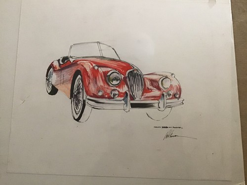 AUTOMOBILIA/Jaguar XK 140 MC ORIGINAL COLOR DRAWING/BOB GROSSMAN/SIGNED ...