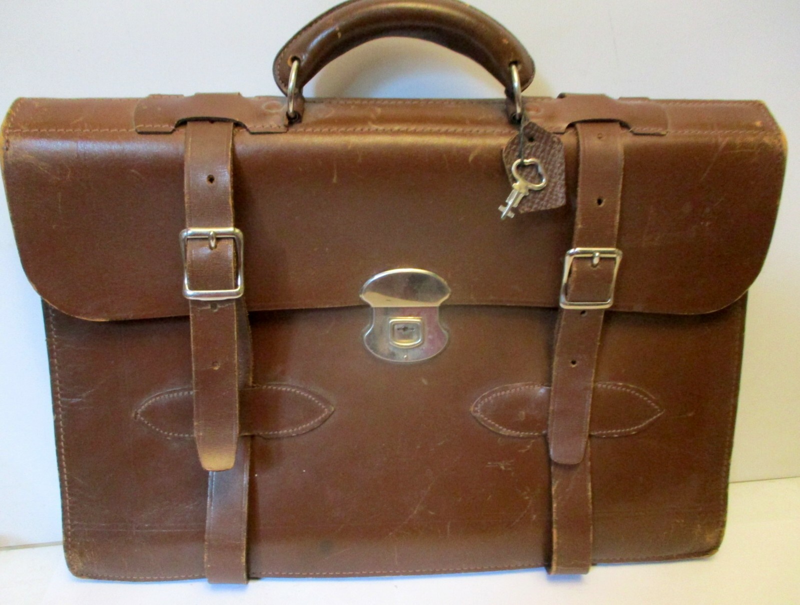 Antique LEATHER SCHOOL SATCHEL BAG BRIEFCASE Purse D… - Gem