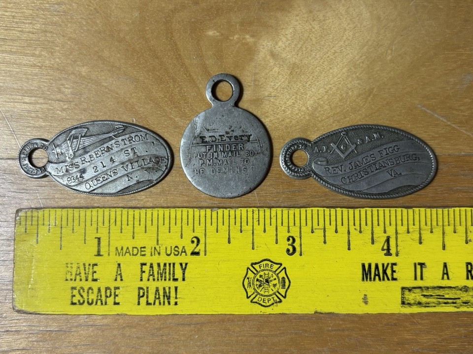 Lot of 3 Vintage Return Key Fob Tag Lindbergh Airplane Masonic Deming ...