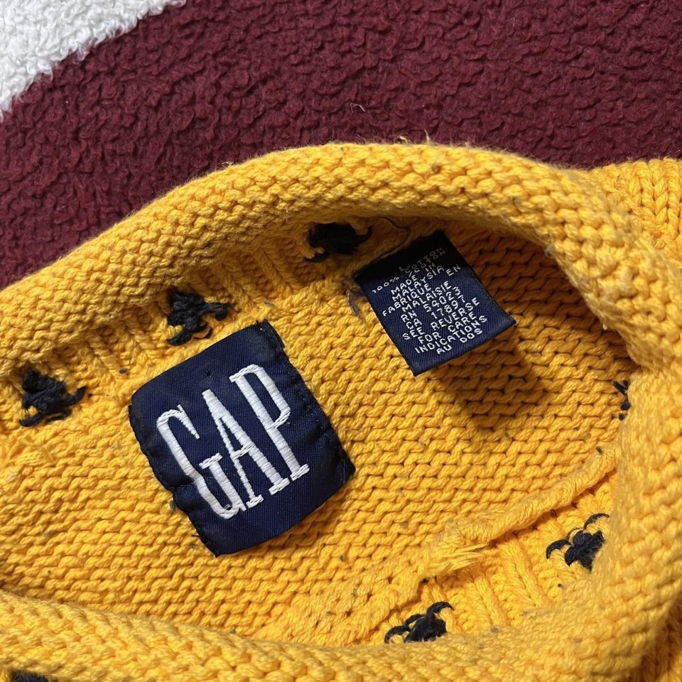 Vtg GAP fair isle rollover mock neck sweater color block navy yellow ...