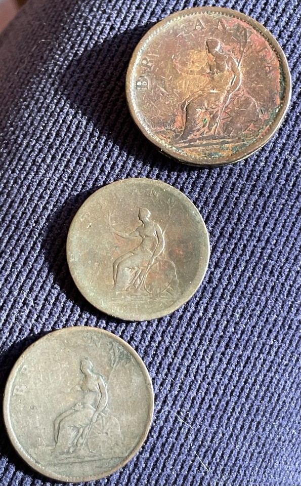 Three (3) coins Decent 1806 Britain Penny + (2) Half-Penny - Notched ...