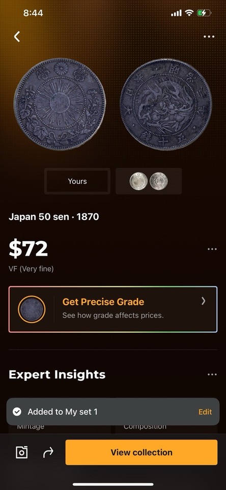 Silver Rising Sun Dragon 50 Sen Large Size Japan 063 Old coin (1870 ...