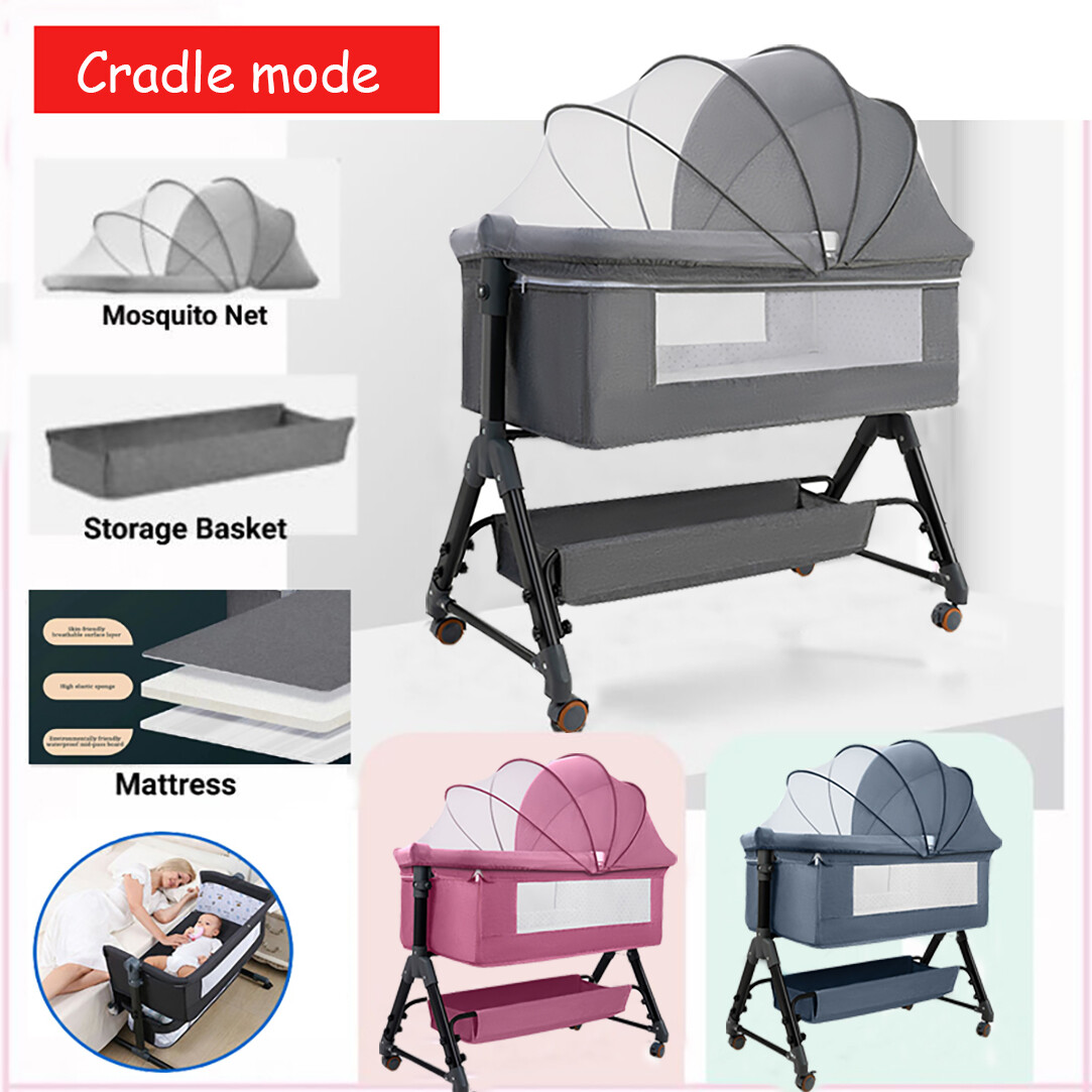 Folding Baby Cot Bed Crib Portable Bassinet Safety Fence Adjustable ...