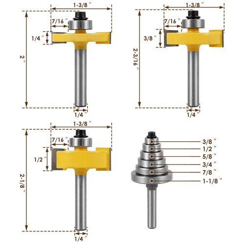 3Pcs 1/4 Inch Shank Rabbet Router Bit Set Wood Rabbeting Router Bit ...