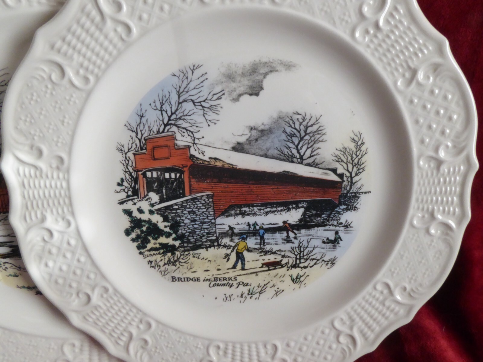 set of 6 Covered Bridge Dinner plates Delano Studios New England Famous ...