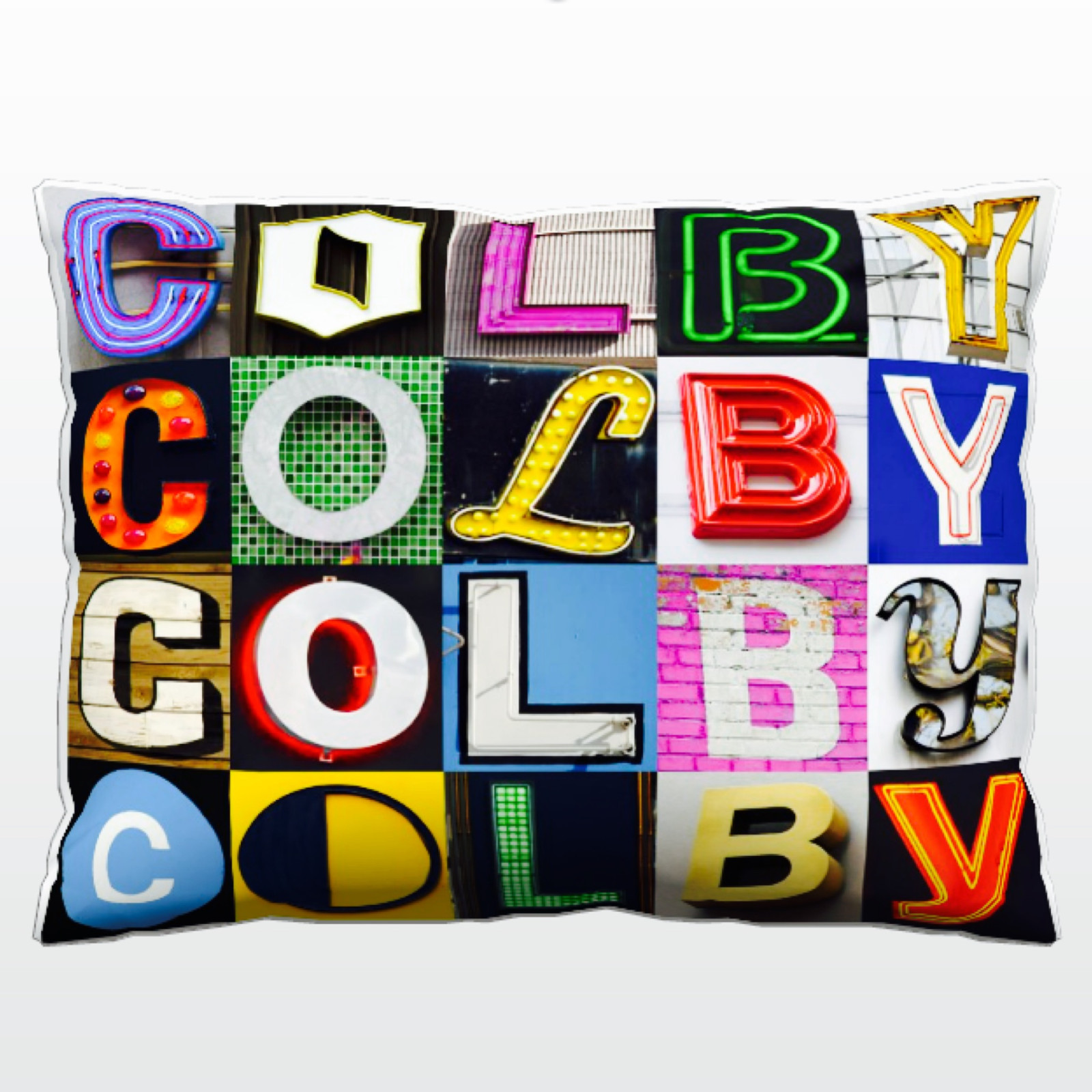 Personalized Pillow featuring the name COLBY in photos of sign letters ...