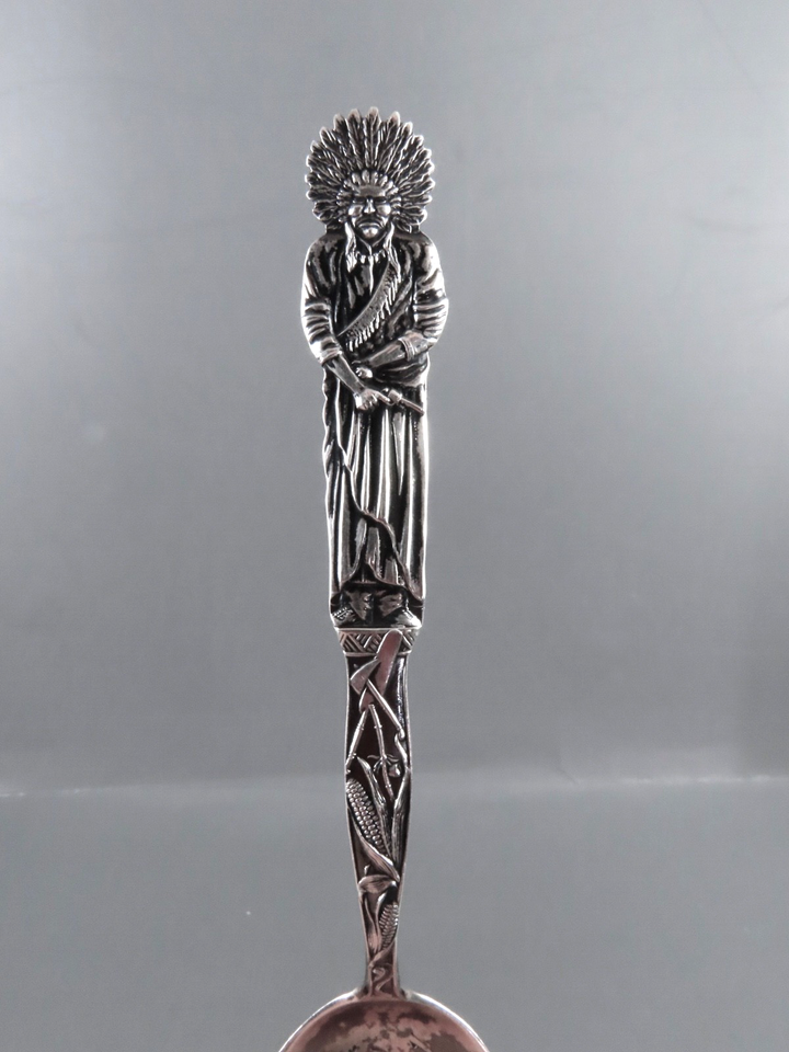 VTG Sterling Silver Souvenir Spoon MIAMI OKLAHOMA Indian Chief Figure ...