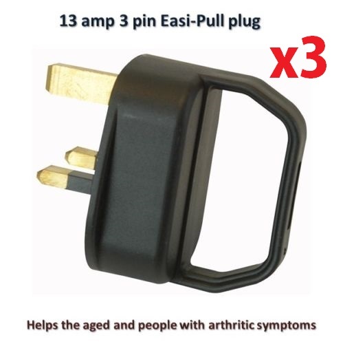 3x BLACK Easy Pull 13A Plugs Handle Arthritis Mobility Disability Aid ...