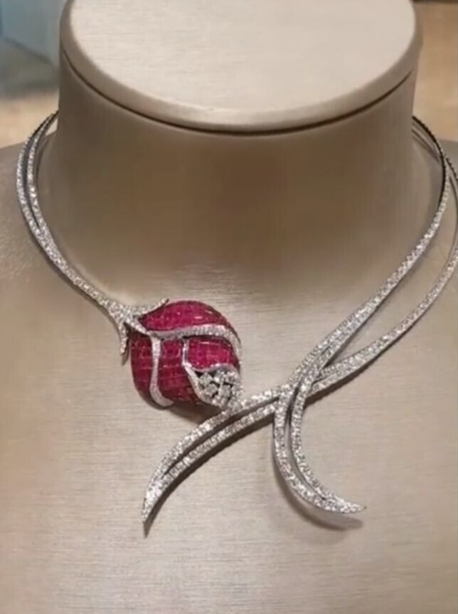 Lab Burma Ruby Front Open Necklace 925 Fine Silver Red Carpet High End ...