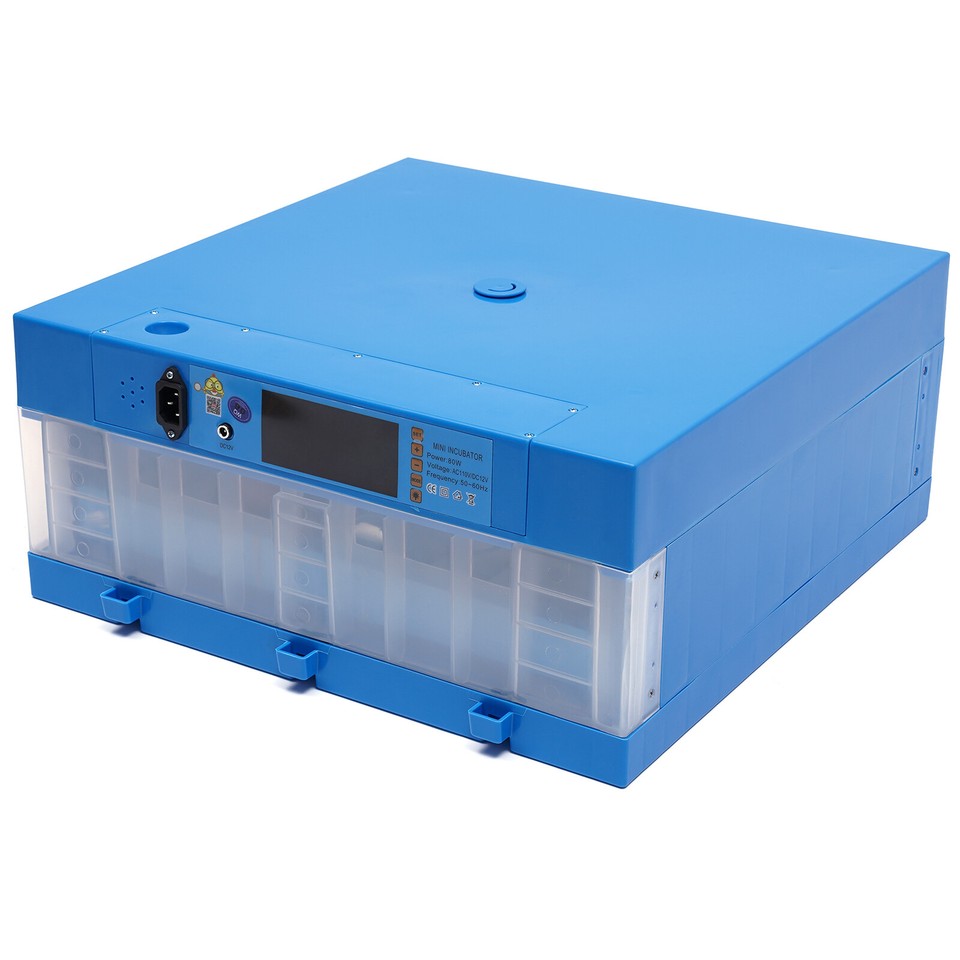 AC110V/DC12V Egg Incubator Blue Automatic Incubator Box 48*21CM 80W 64 ...