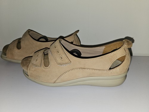 Size 4.5 Hotter Florence Beige Nubuck Leather Sandals Double Front Straps Comfy | eBay
