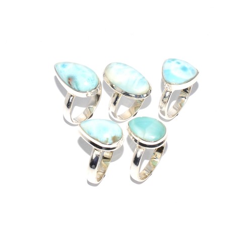 WHOLESALE 925 5PC SOLID STERLING SILVER BLUE LARIMAR RING LOT r077 | eBay