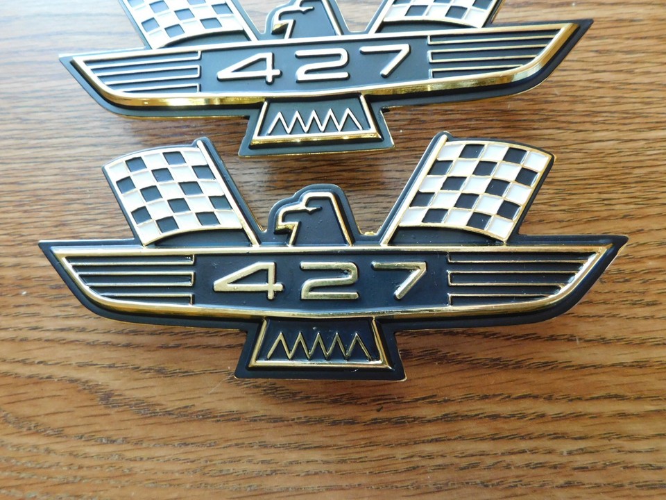 Ford 427 Crossed Flag Fender Emblems Gold Mustang Fairlane Galaxie ...
