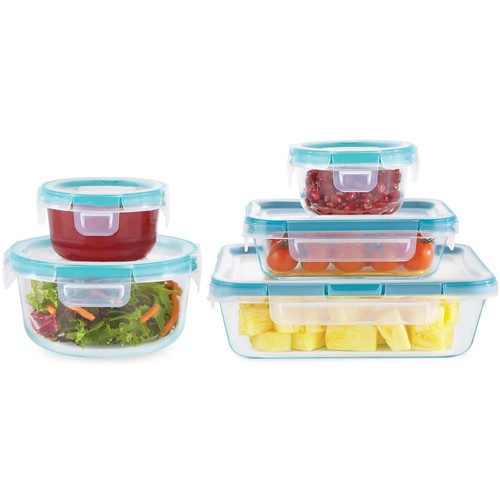 Snapware Total Solution Glass Storage Set, 10 Piece Four Lock Covers ...