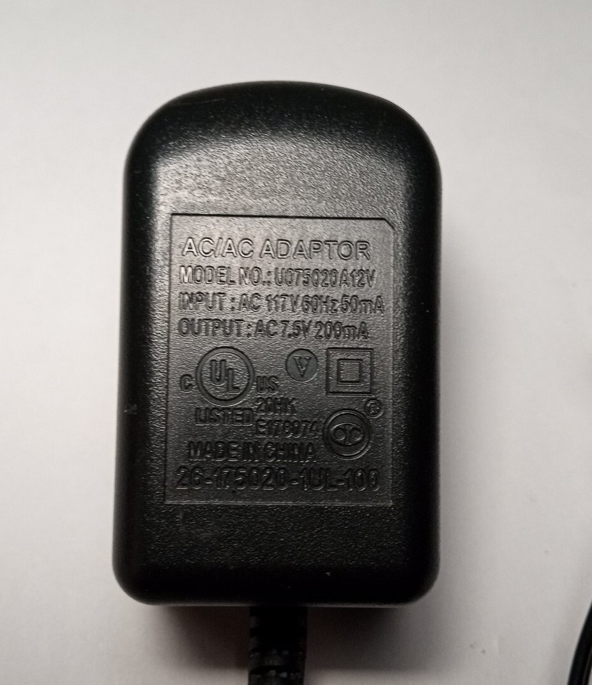 Vtech U075020A12V AC Power Adapter Charger 7.5V DC 200mA for At&t ...