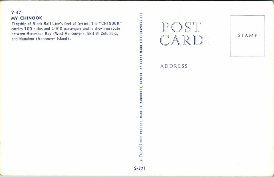 MV Chinook Flagship of Black Ball Line British Columbia Canada Vintage ...