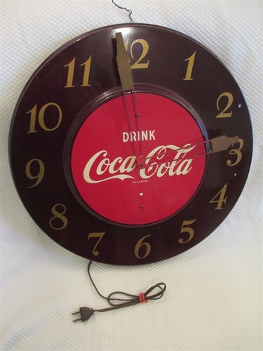 VINTAGE 1950's 18" DIAMETER COCA COLA HANGING METAL WALL SODA CLOCK ...