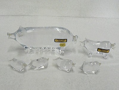 MANTORP SWEDEN LEAD CRYSTAL SOW PIG WITH 5 PIGLETS WITH LABEL | eBay