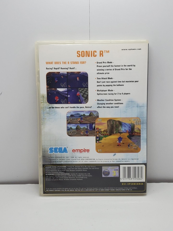 Sonic R - PC CD-ROM Windows Video Game - Sega Empire Xplosiv | eBay