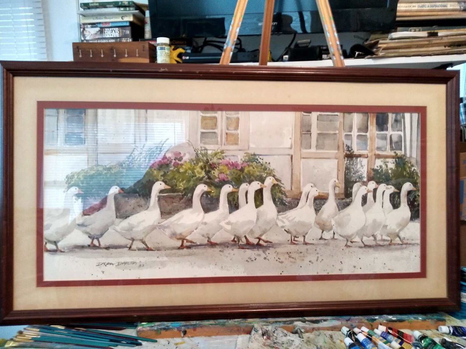 "DINNER CALL", WATERCOLOR 'PRINT COPY' FRAMED by artist "DARLINA DARTON ...