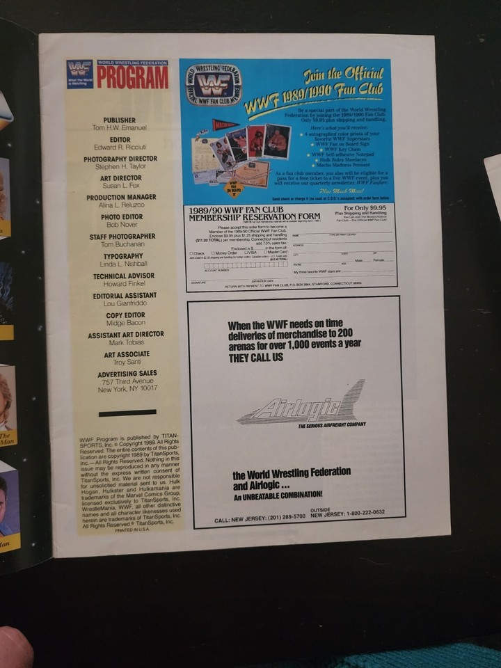 WWF /WWE 1989 Live Event Program. Complete With All Inserts & Match ...