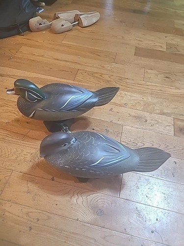 Herb Miller Wood Duck pair Deleware River Style Decoys...snuggle head ...