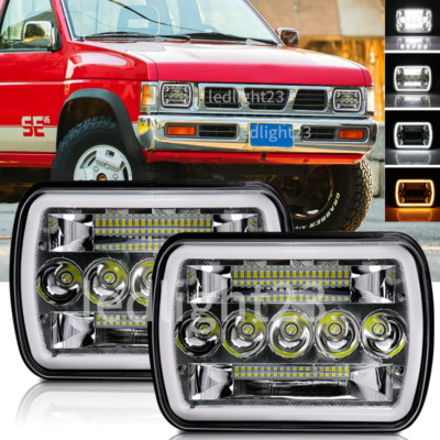 Pair 7x6" 5X7 LED Headlight Hi-Lo DRL H4 Blub Fit Nissan D21 Pickup ...