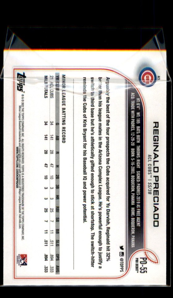 2022 TOPPS PRO DEBUT REGINALD PRECIADO ACL CUBS #PD-55 | eBay
